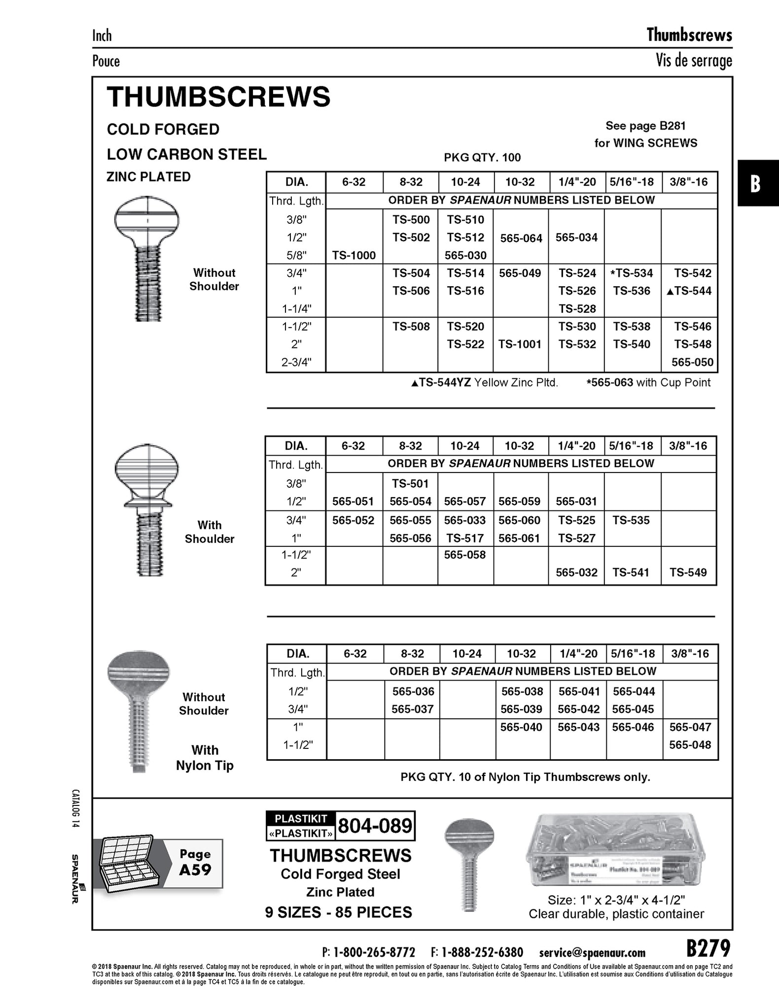Thumb Screw without Shoulder 5/16"-18 UNC x 1" Low Carb Steel Cold for ...