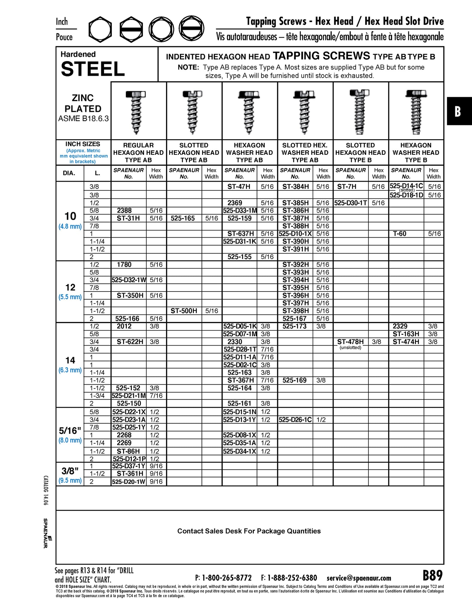 Tapping Screw, Indented Hex HD #14 x 3/4" (Hex 3/8" AF) Type AB Low ...