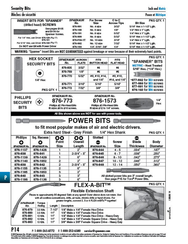 Phillips Power Bit #2, 1/4" Hex x 2" LGTH Alloy Steel — Spaenaur Inc.